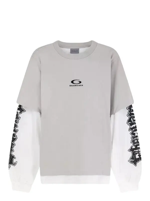 Balenciaga Layered-sleeve Logo-embroidered T-shirt - Grey
