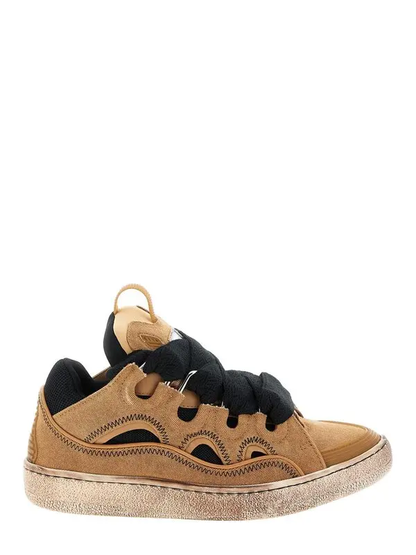 LANVIN Curb Cotton Canvas And Mesh Sneakers - Brown