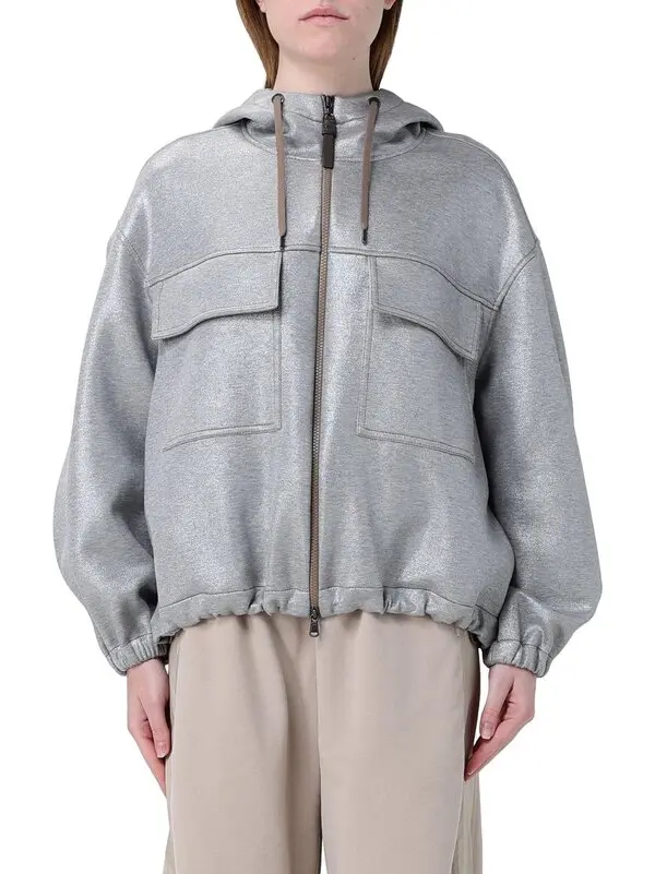 Brunello Cucinelli Hooded Cotton Blend Bomber Jacket - Silver