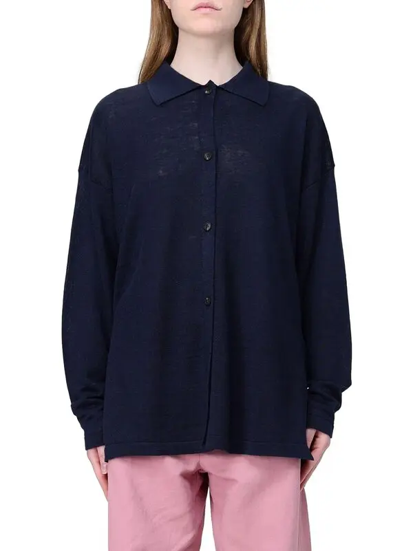 Max Mara Striped Linen Knit Polo Shirt - Blue
