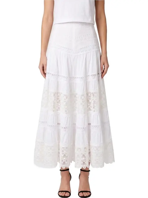 Charo Ruiz Ibiza Tiered Lace Maxi Skirt - White