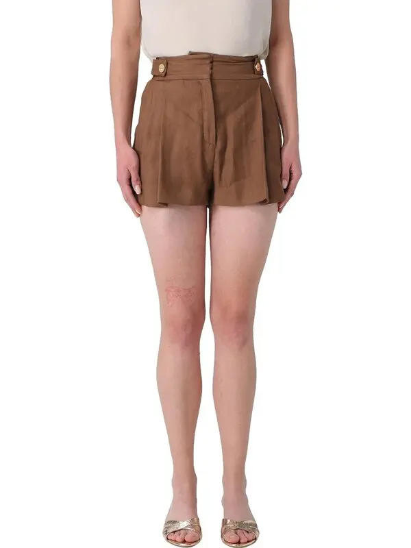 Elisabetta Franchi High Waisted Linen Blend Shorts - Brown