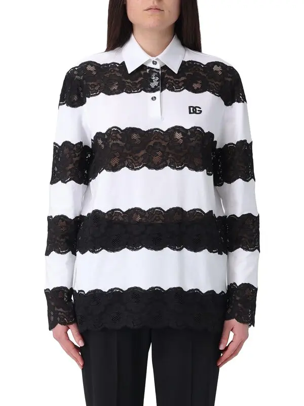 Dolce & Gabbana Cotton Lace Long-sleeve Polo Shirt - Multicolor