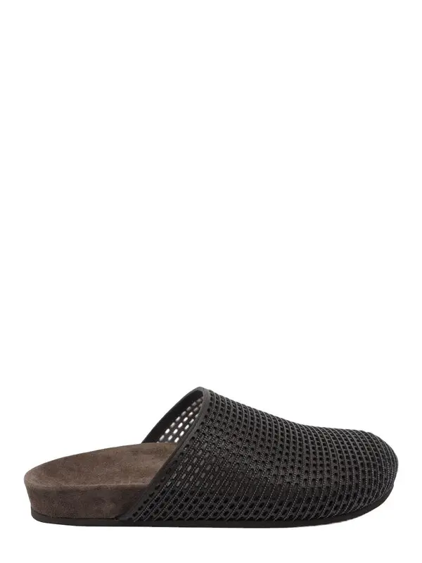 Brunello Cucinelli Perforated Leather Mules With Monile Embellishment - Brown