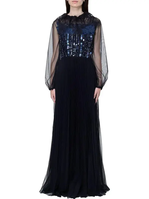 Fabiana Filippi Embellished Sequined Pleated Maxi Dress - Blue