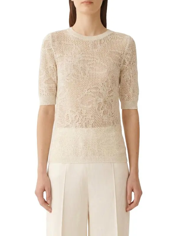 Fabiana Filippi Floral Knit Crew Neck Sweater - Mastic