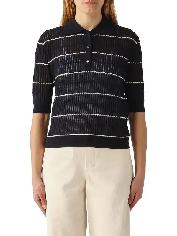 Max Mara Striped Knit Polo Shirt - Black