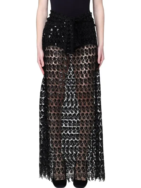 H COUTURE Polyester Crochet Sequin Maxi Skirt - Black