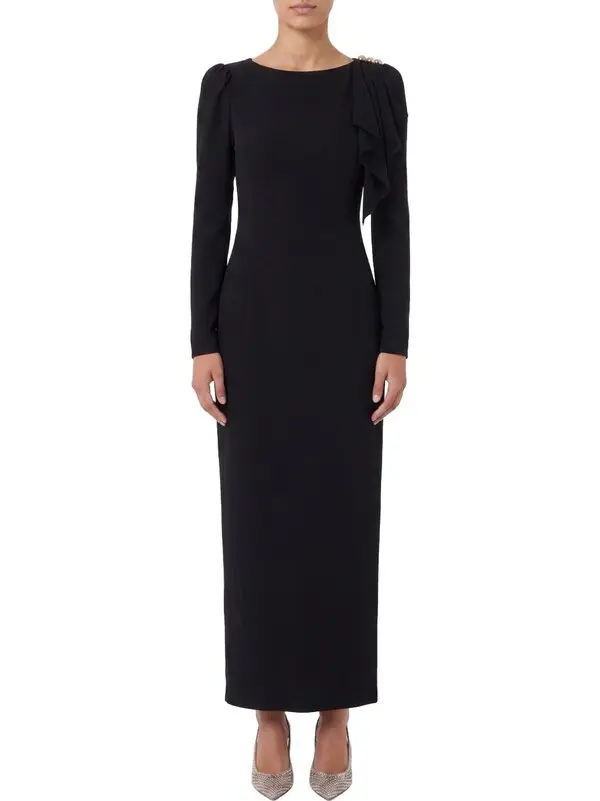 Alessandra Rich Long Sleeve Gown With Draped Detail - Black