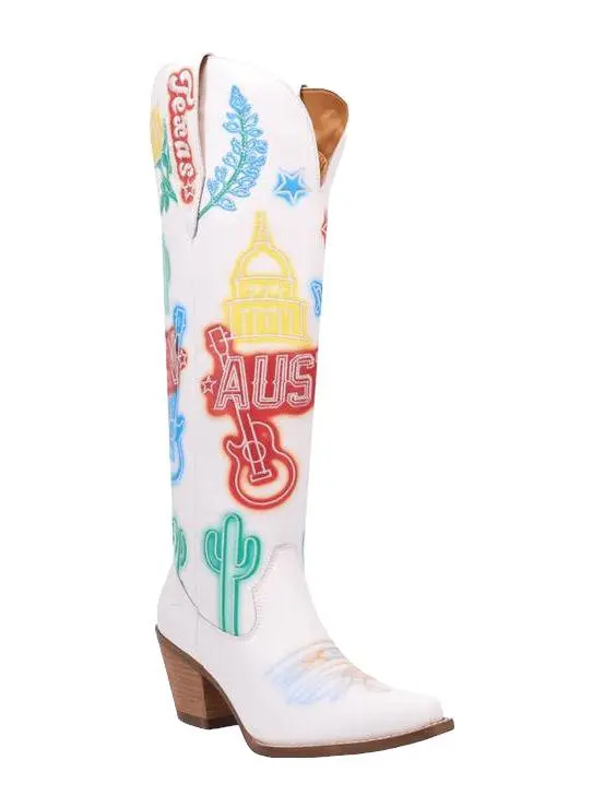DINGO Austin Embroidered Western Boots - White
