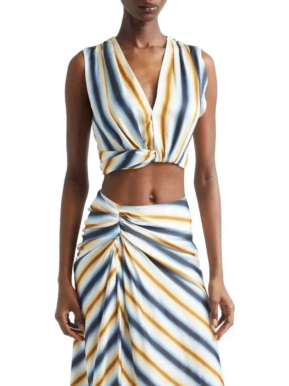 A.L.C. Brooklyn Stripe Sleeveless Crop Top - Tahoe Blue/milk Chocolate