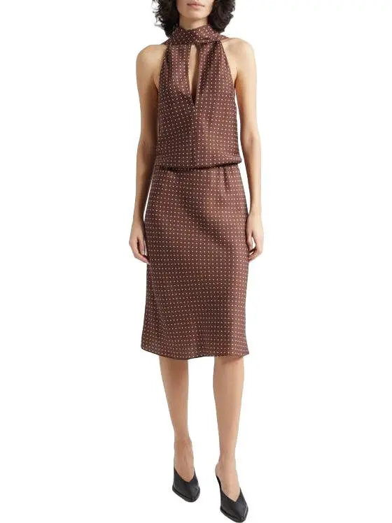 Posse Polka Dot Halterneck Midi Dress - Choc Vanilla