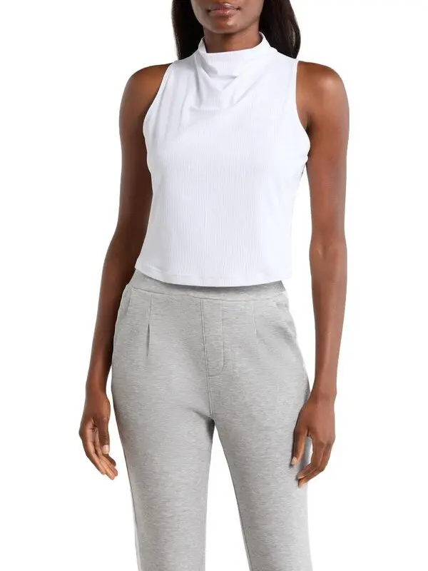 MPG Rib Funnel Neck Sleeveless Top - Brilliant White