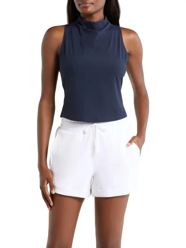 MPG Rib Funnel Neck Sleeveless Top - Navy Blazer