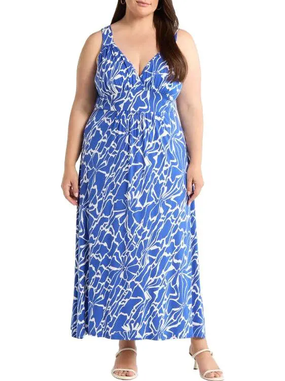 Loveappella Floral Sleeveless Jersey Maxi Dress - Electric