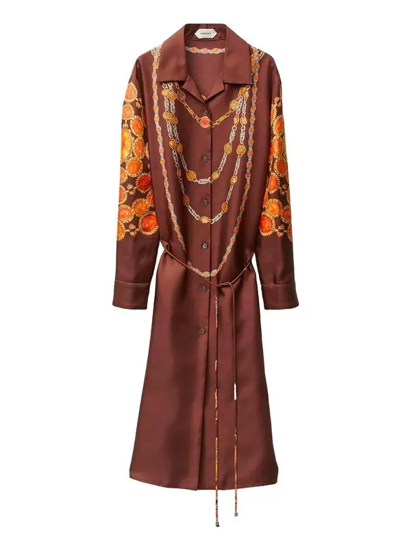 Versace Printed Silk Twill Mini Shirt Dress - Brown