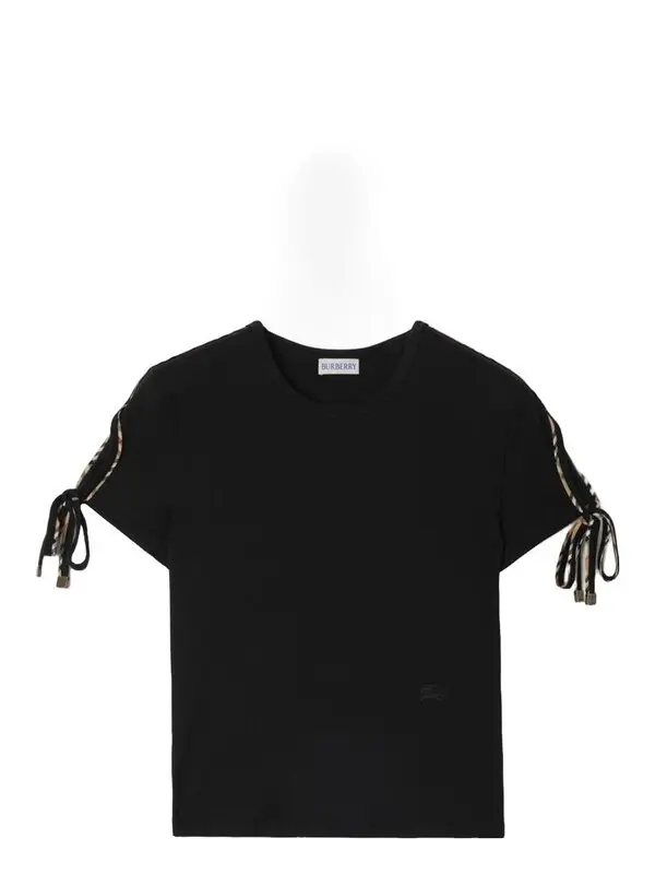 Burberry Cropped Tie-sleeve Cotton T-shirt - Black