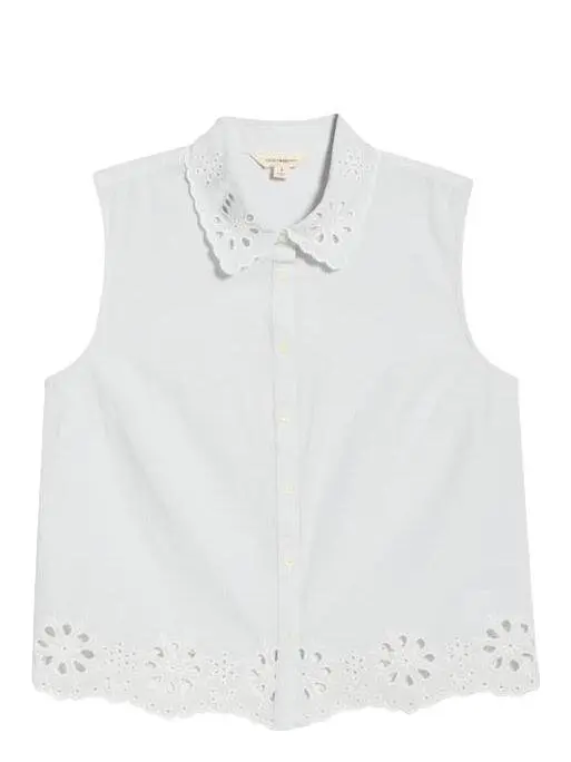Lucky Brand Sleeveless Eyelet Button Front Top - 1643 Light Seashell