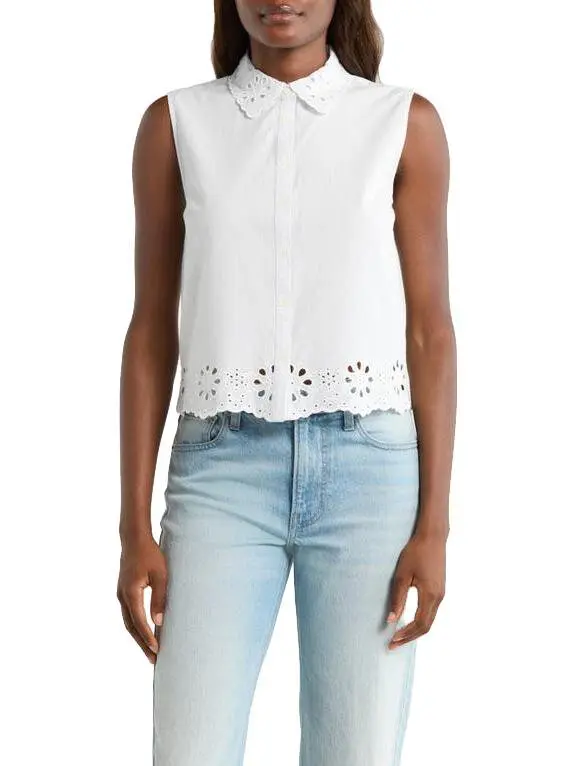 Lucky Brand Sleeveless Eyelet Button Front Top - 1643 Light Seashell