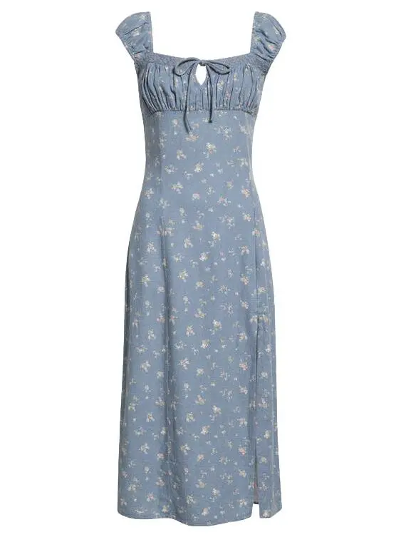 Lucky Brand Sweetheart Cap Sleeve Midi Dress - Navy Floral
