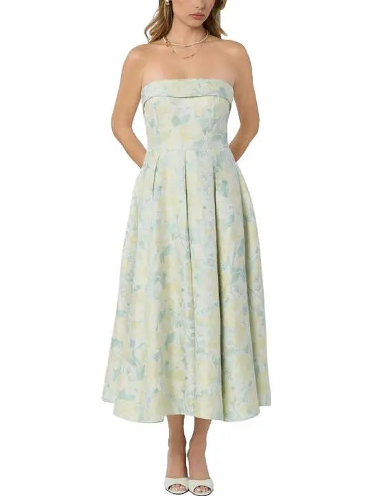 Astr The Label Destini Strapless Maxi Dress - Light Yellow Floral