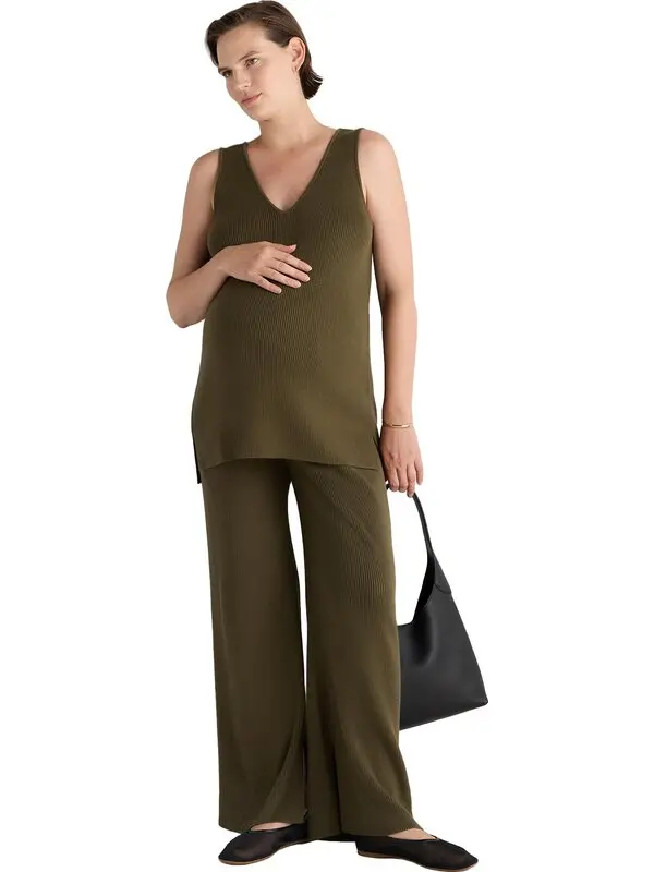 Quince Cotton Cashmere Maternity Wide Leg Pants - Olive