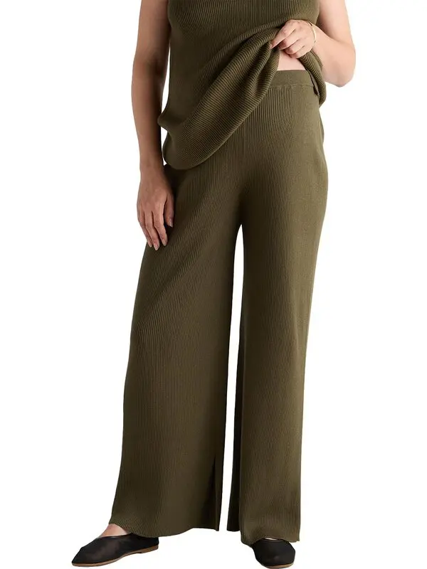 Quince Cotton Cashmere Maternity Wide Leg Pants - Olive
