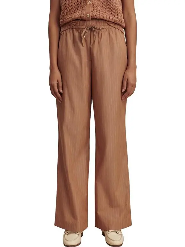Varley Rowan Straight Leg Cotton Pants - Camel Stripe
