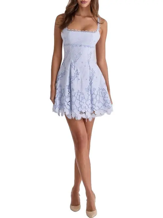 House Of Cb Isla Scalloped Lace Cocktail Minidress - Bluebell