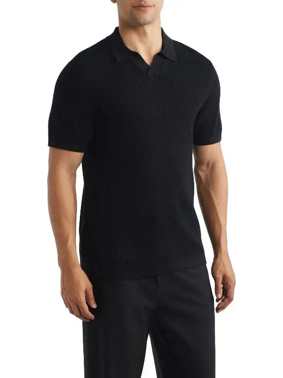 Reigning Champ Victor Johnny Collar Cotton & Linen Polo Sweater - Black