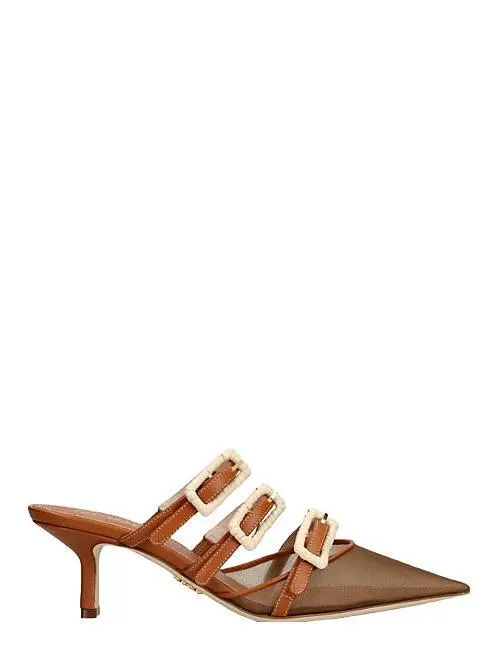 Rodo Paige Leather And Mesh Heeled Mules - Tan Comb