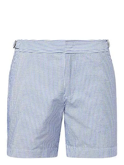 Orlebar Brown Bulldog Seersucker Stripe Mid-length Swim Shorts - Nova Blue/white Stripe