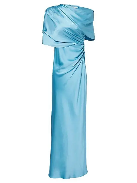 Stella McCartney Draped Cape Satin Gown - Steel Blue