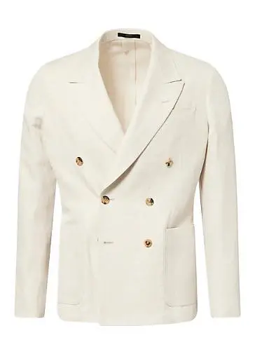Paul Smith Double-breasted Cotton And Linen-blend Blazer - White