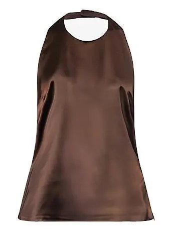 THE COUTURE CLUB Halterneck Sleeveless Satin Top - Chocolate