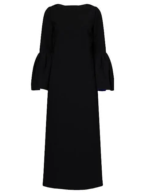 ROKSANDA Anniv Dubois Puff-sleeve Woven Midi Dress - Black / Iris