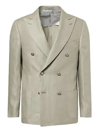 Corneliani Double-breasted Peak-lapel Linen Jacket - Green Coloured 053