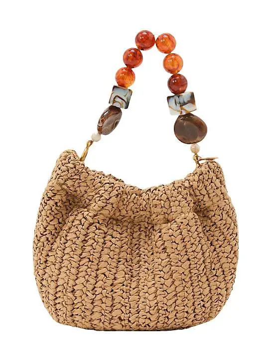 REISS Beaded-strap Raffia Mini Bag - Natural