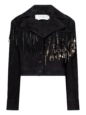 Gabriela Hearst Azra Fringed Charm Suede Jacket - Black