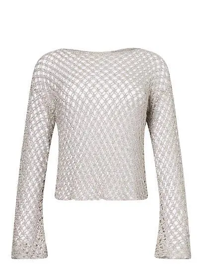 TWP Slash-neck Open-knit Crochet Top - Pale Champagne