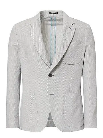 Paul Smith Striped Seersucker Cotton Blend Blazer - Grey White