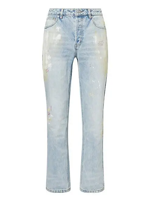 COLE BUXTON Paint-marked Straight-leg Denim Jeans - Light Blue