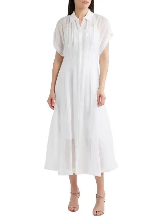 BOSS Davinata Pleated Linen-blend Shirtdress - Bright White