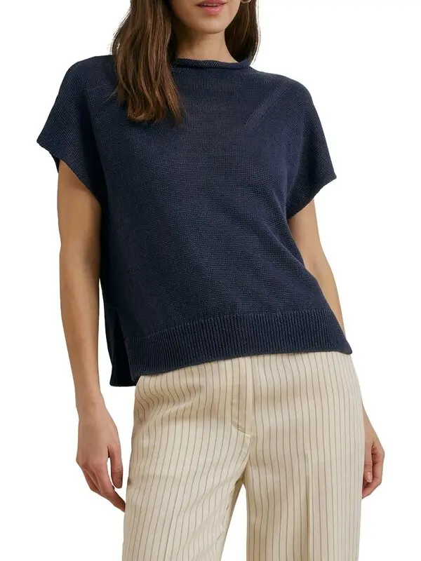 FAVORITE DAUGHTER The Stevie Short Sleeve Linen Sweater - Navy