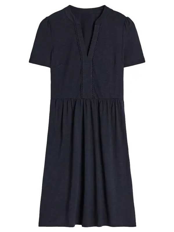 Boden Naomi Picot Trim Cotton Blend Jersey Dress - Navy