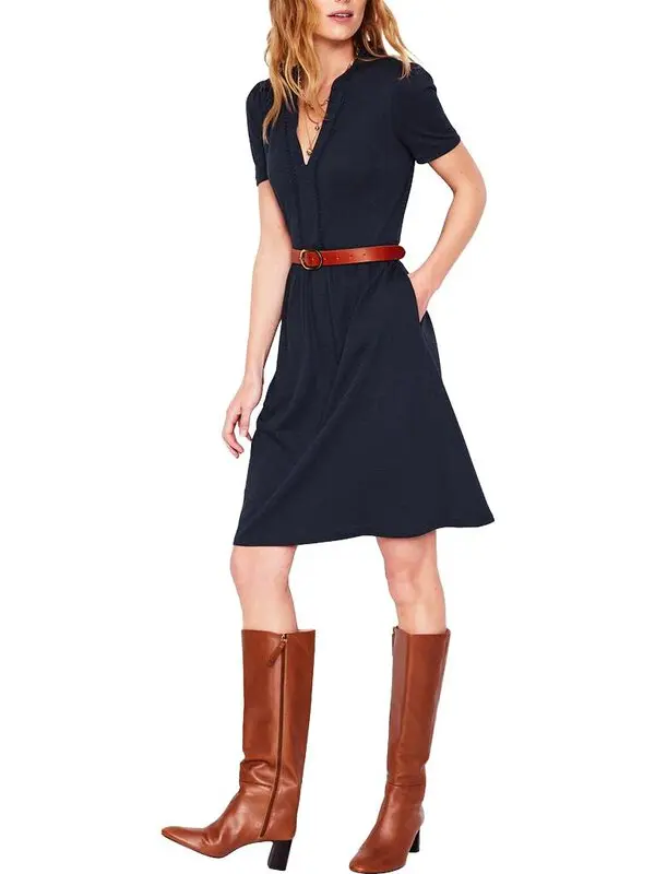 Boden Naomi Picot Trim Cotton Blend Jersey Dress - Navy