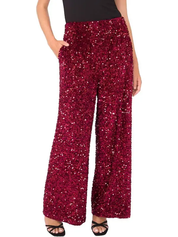 Vince Camuto Sequin Wide Leg Pants - Crimson