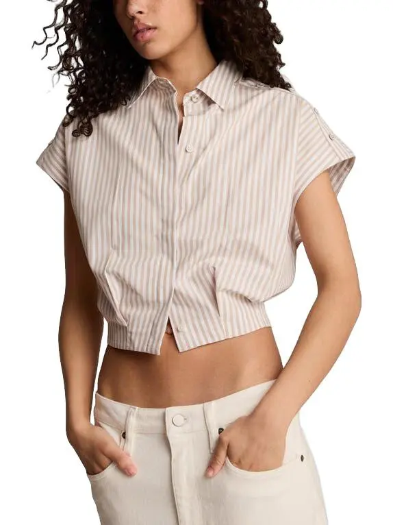 KENNETH COLE Stripe Crop Button-up Shirt - Tlesstaup/wht