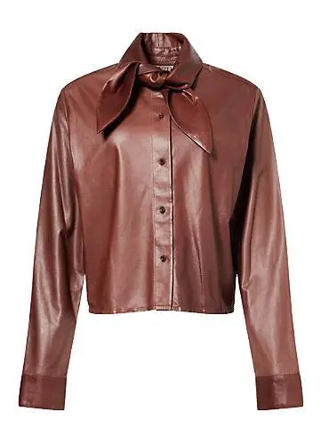 TWP Leather Shirt With Tie Detail - Cigar