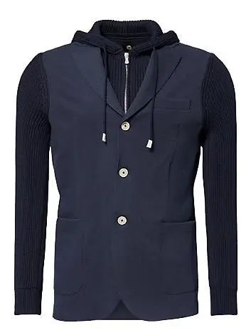 Eleventy Contrast-knit Hooded Cotton-blend Jacket - Blue Blue